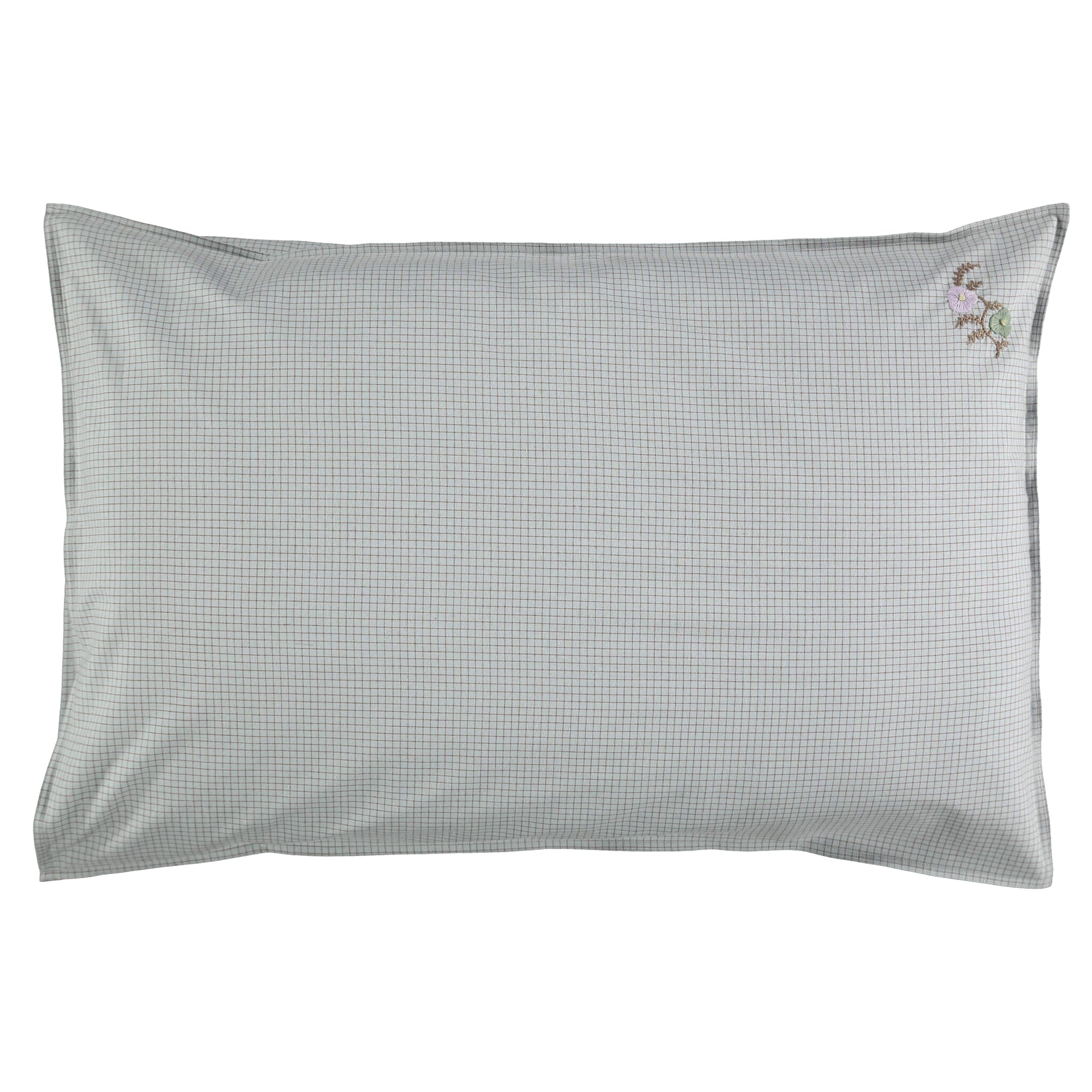 Light Blue + Coco Check Embroidered Pillowcase